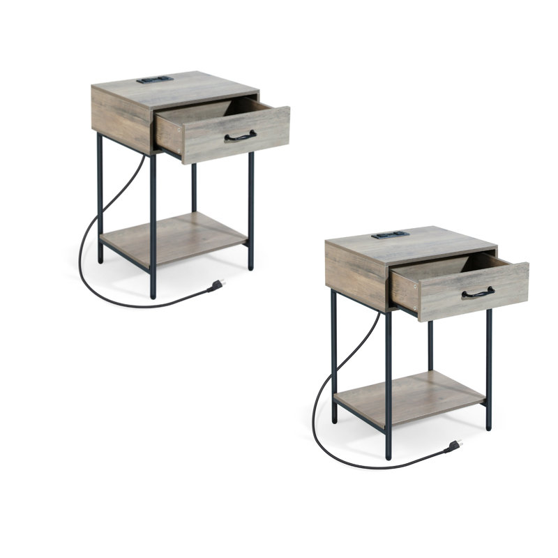 Ebern Designs Demika 1 - Drawer Iron Nightstand in Gray, (2 Pack) | Wayfair